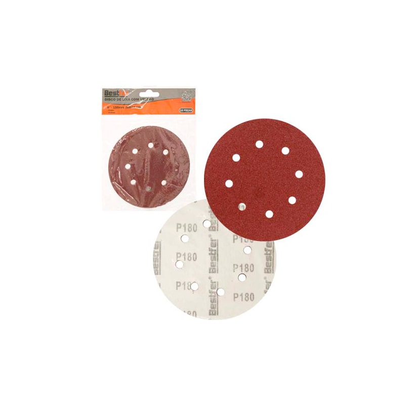 Disco de Lixa com Velcro 8 Furos P180 Bestfer - 1 un - Escuta o Veio
