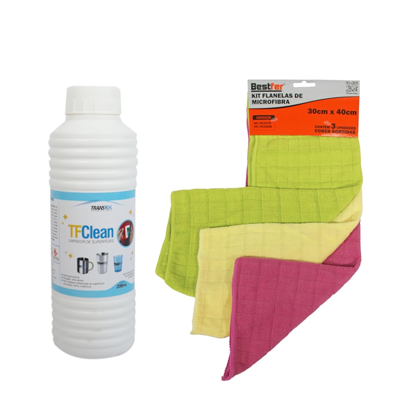 Kit Limpador de Superfícies TF Clean 200ML + 3 Flanelas Bestfer ...