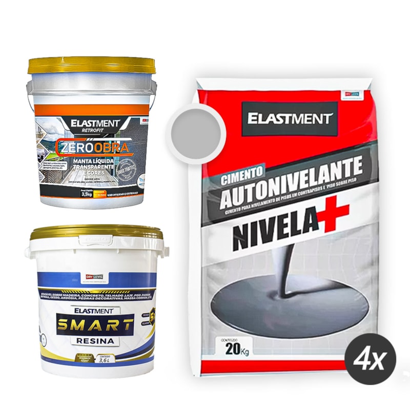 Kit Piso Líquido Sobre Contrapiso - 1x Smart Resina 3,6L + 4x Cimento ...